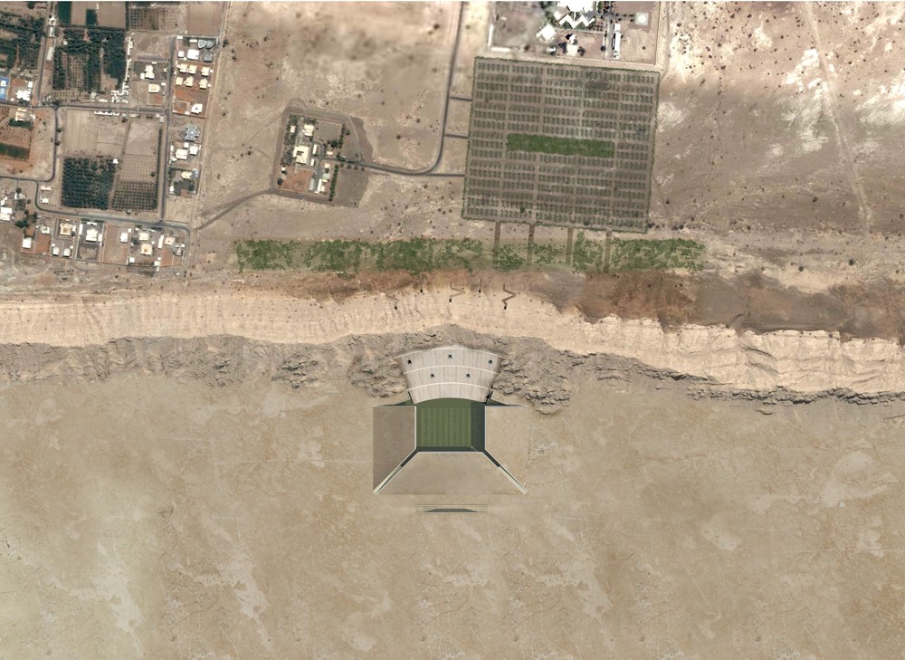 The Rock Stadium Rises from the Desert in Sharp Planes - Green Prophet