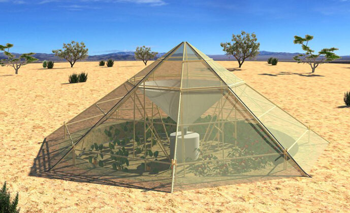 Futuristic dome collectors collect dew for drinking water and crops ...